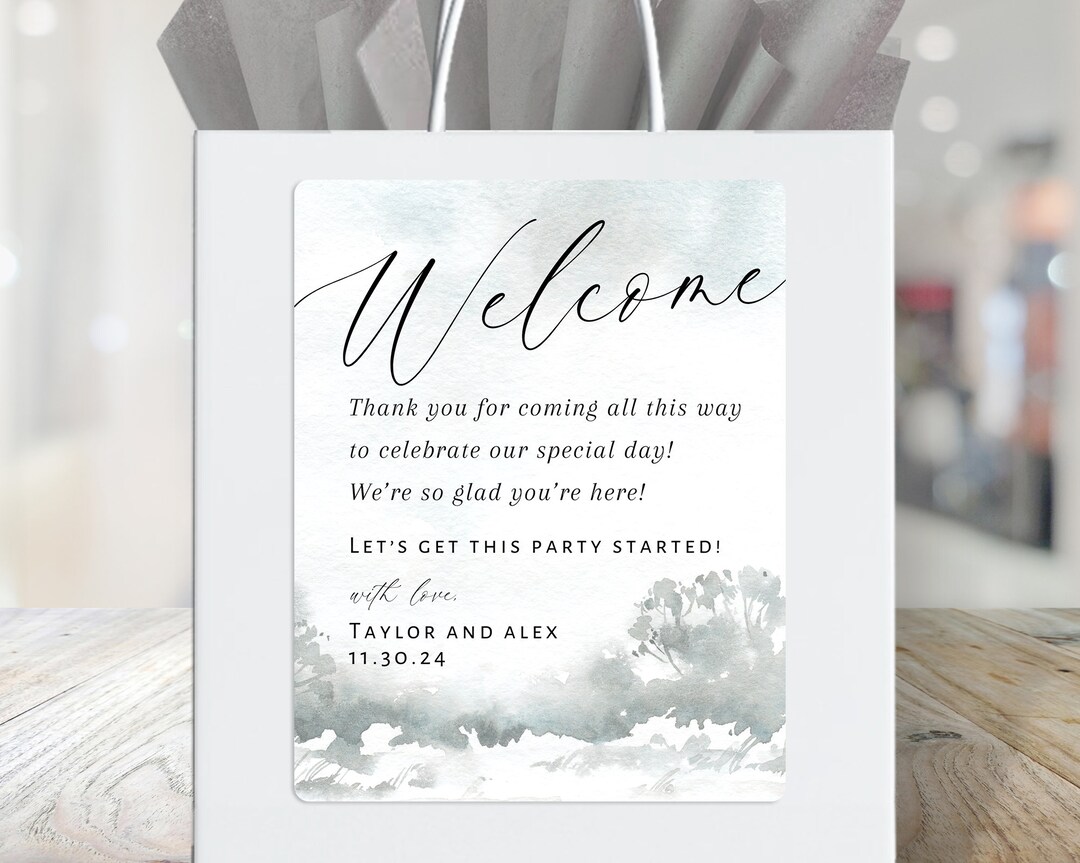 Winter Wedding Welcome Bag Stickers, Hotel Guest Bag Stickers Bulk ...