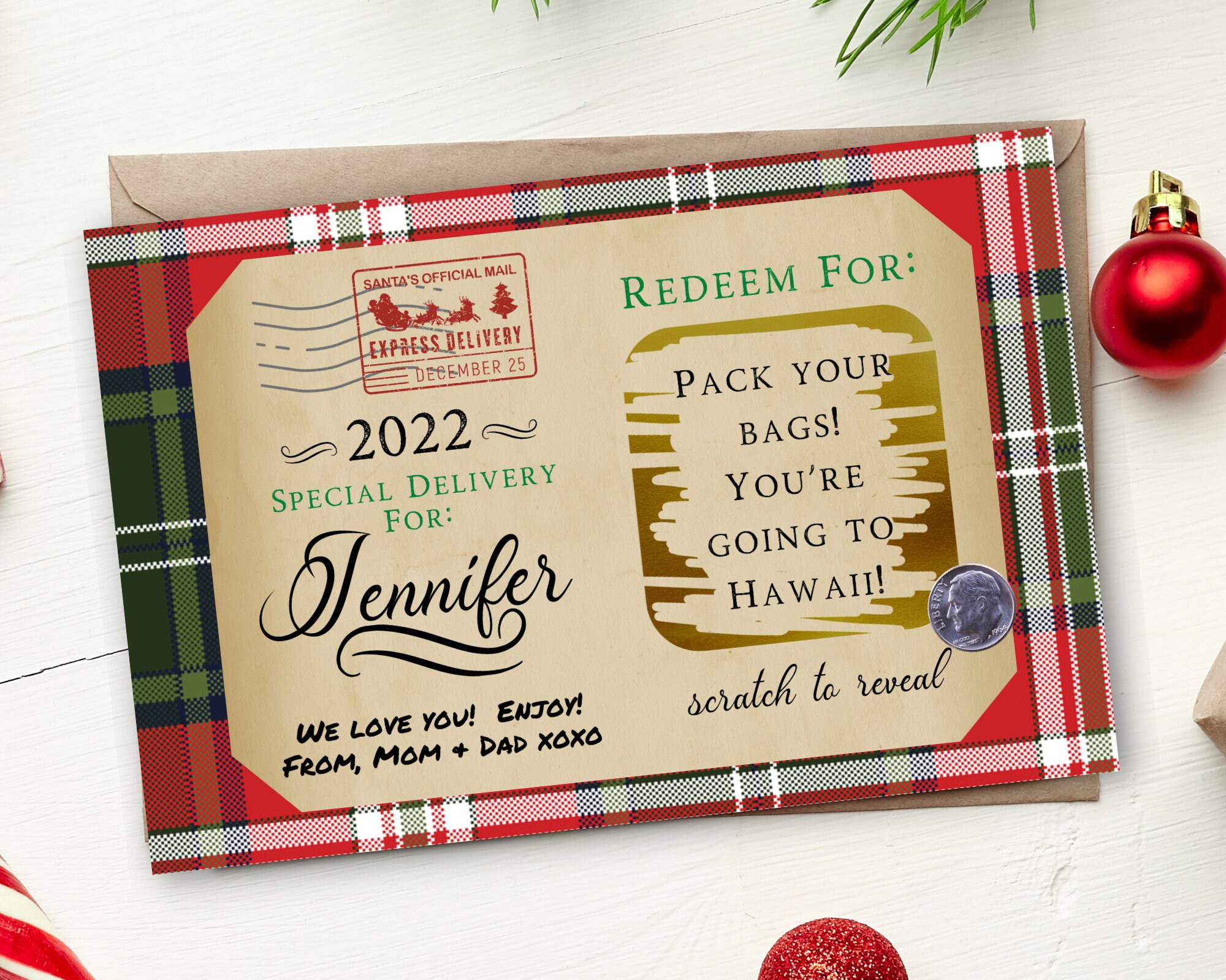 Christmas Scratch off Card, Surprise Trip Reveal, Custom Christmas ...