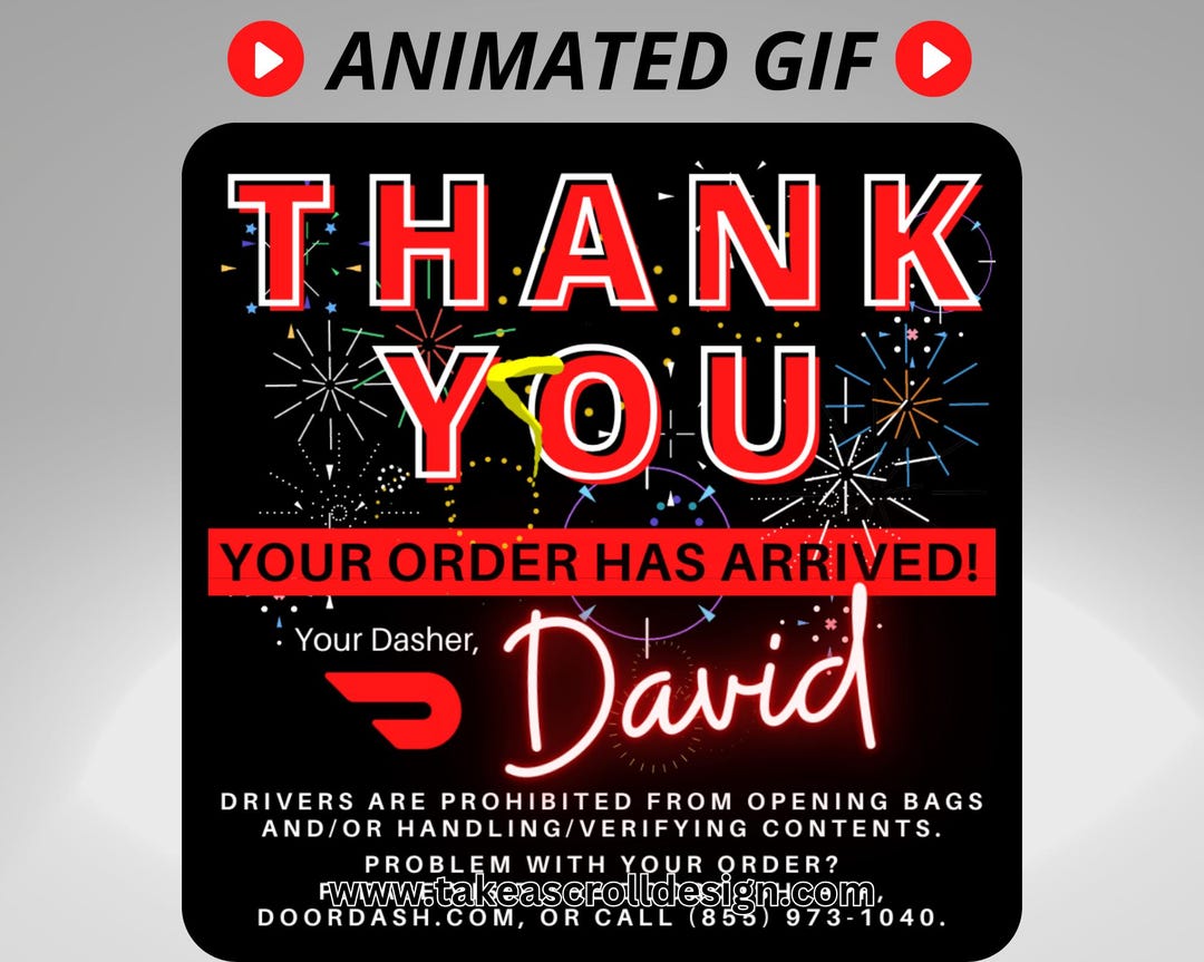 Custom Doordash Delivery GIF Thank You Text, Animated Your Order Has ...