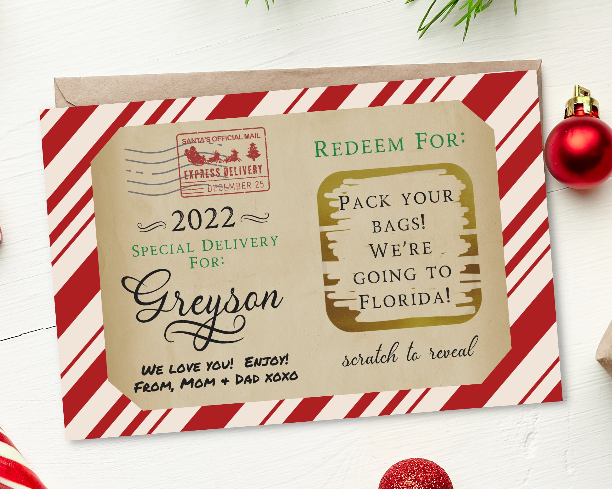 Christmas Scratch off Card, Surprise Trip Reveal, Custom Christmas ...