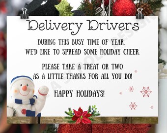 Christmas Delivery Driver Snack Sign, Holiday Thankful for You, USPS ...