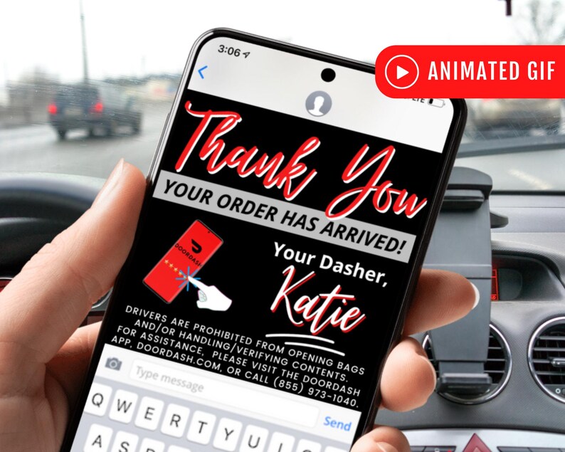 Personalized Doordash Animated Thank You Text, Custom Delivery Driver ...