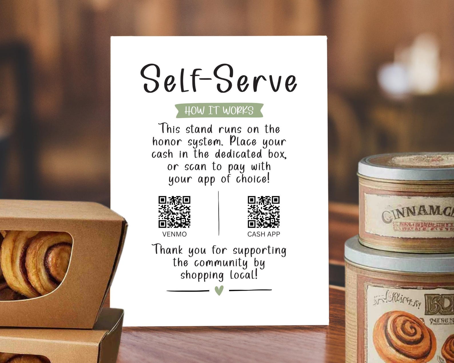 Printable Farmstand Honor System Sign- Scan to Pay Sign for Bakery ...