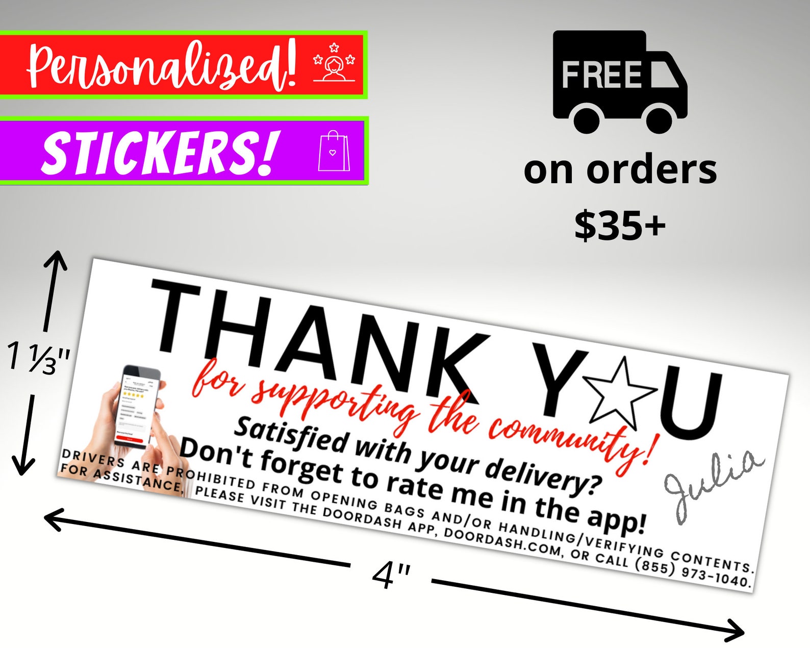 DoorDash Custom Stickers 1 sheet14 stickers Personalized | Etsy