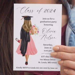 Graduation Invitation 2024 Girl, Graduation Party Digital Invite, Text ...