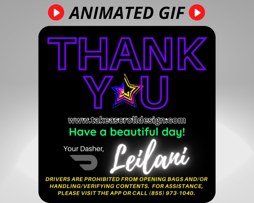 Personalized Dasher Animated Thank You Rating Text, Custom Delivery ...