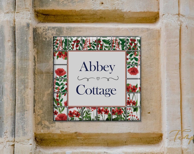 Custom Ceramic House Name Sign - Hand Painted Cottagecore Roses Garden ...