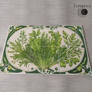 Art Nouveau Herbs Backsplash Tiles: Custom Kitchen Decor - Etsy