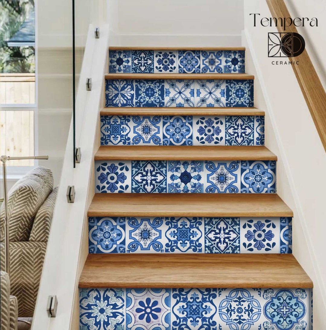 Mediterranean Staircase Tiles: Patterned Mosaic Tile Set - Etsy