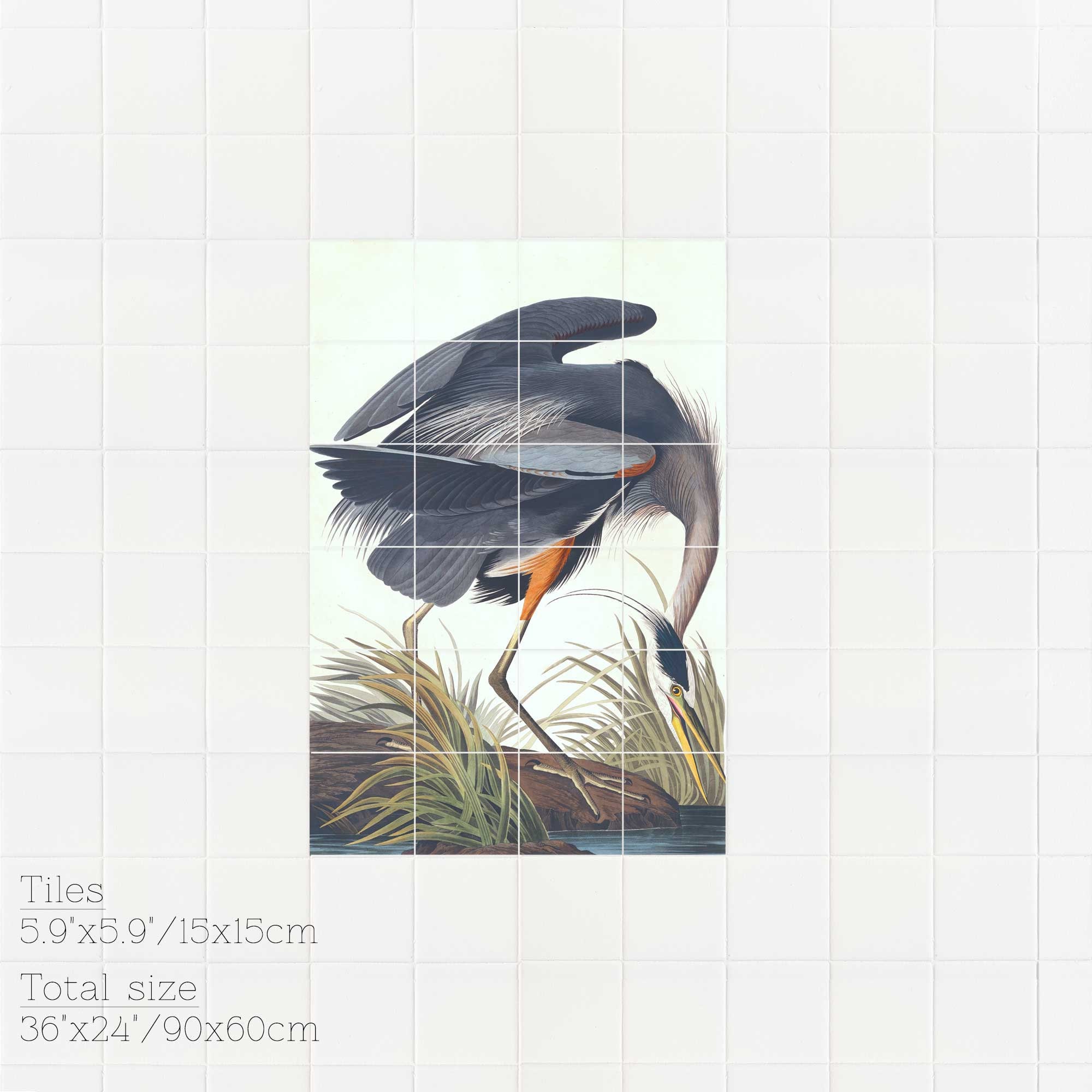 Mural Tile Set of the Blue Heron by Audubon, Tiles Mural With a Bird ...
