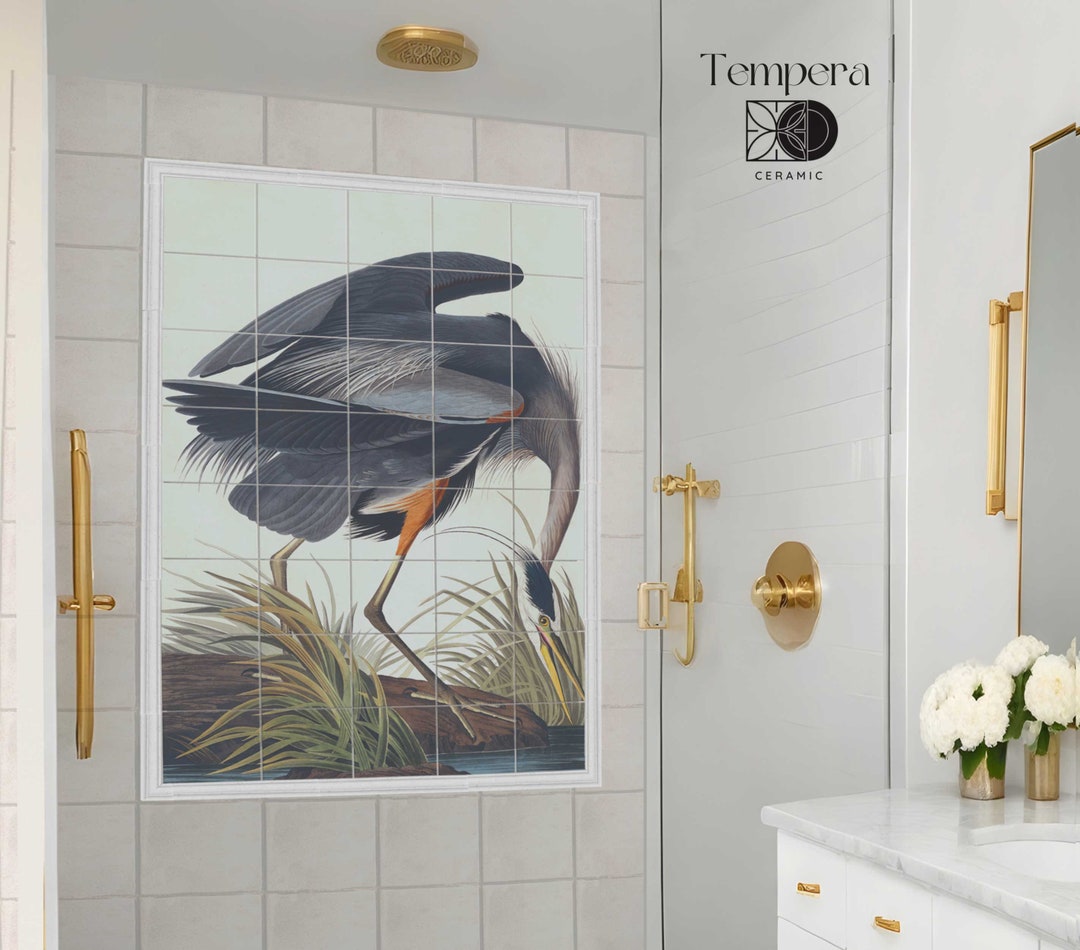 Mural Tile Set of the Blue Heron by Audubon, Tiles Mural With a Bird ...