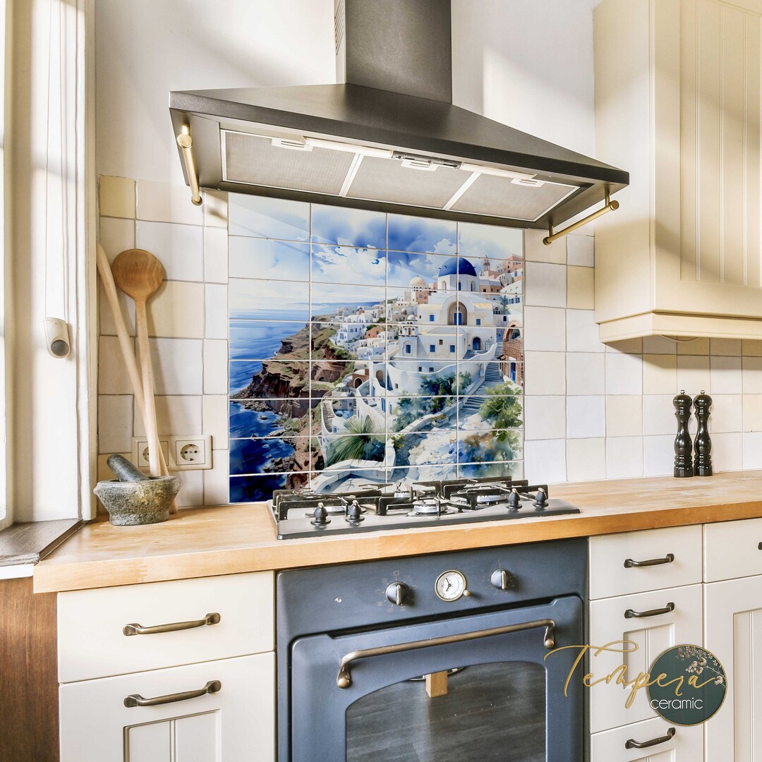 Santorini Backsplash, Santorini Tile Mural, Unique Tiles Design - Etsy