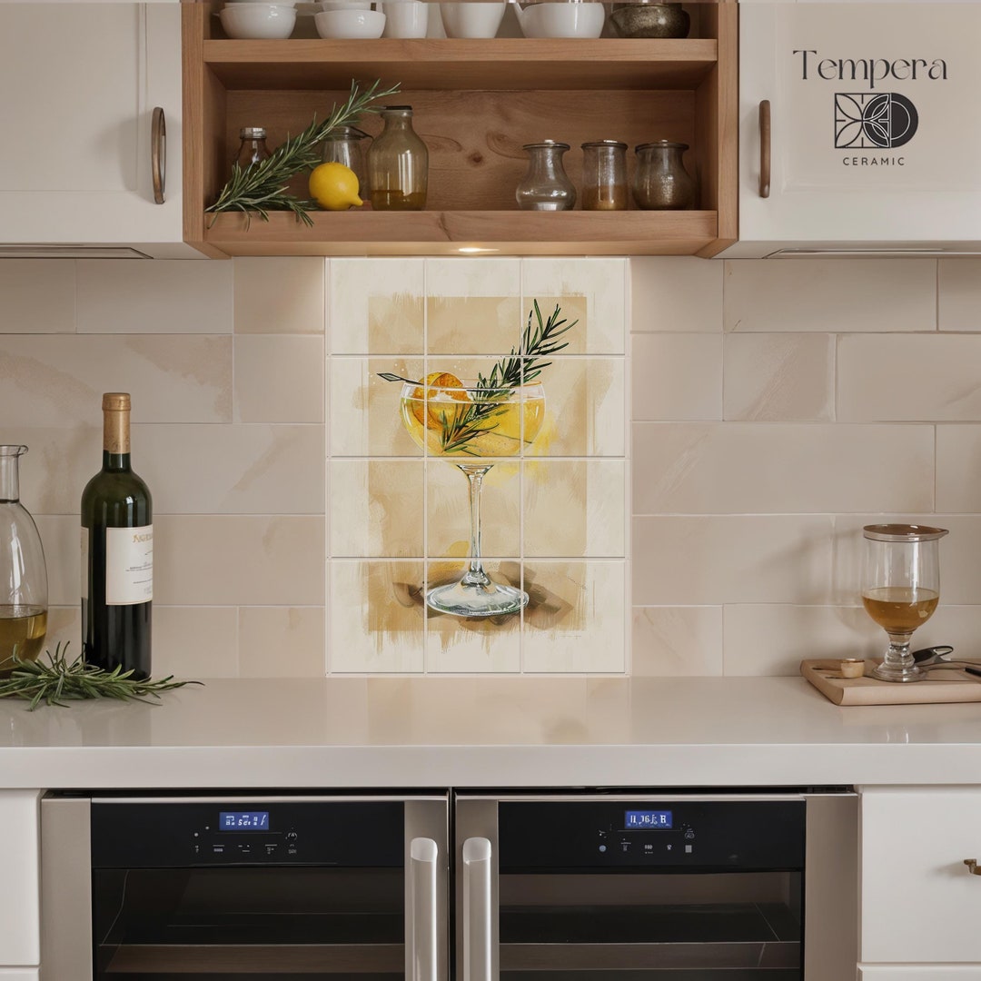 Bar Backsplash Tiles With Cocktail Glass, Cocktail Bar Accent Tiles ...