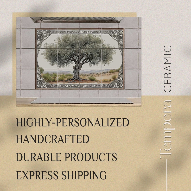 Olive Tree Backsplash Tile Mural, Mediterranean Countryside Wall Tiles ...