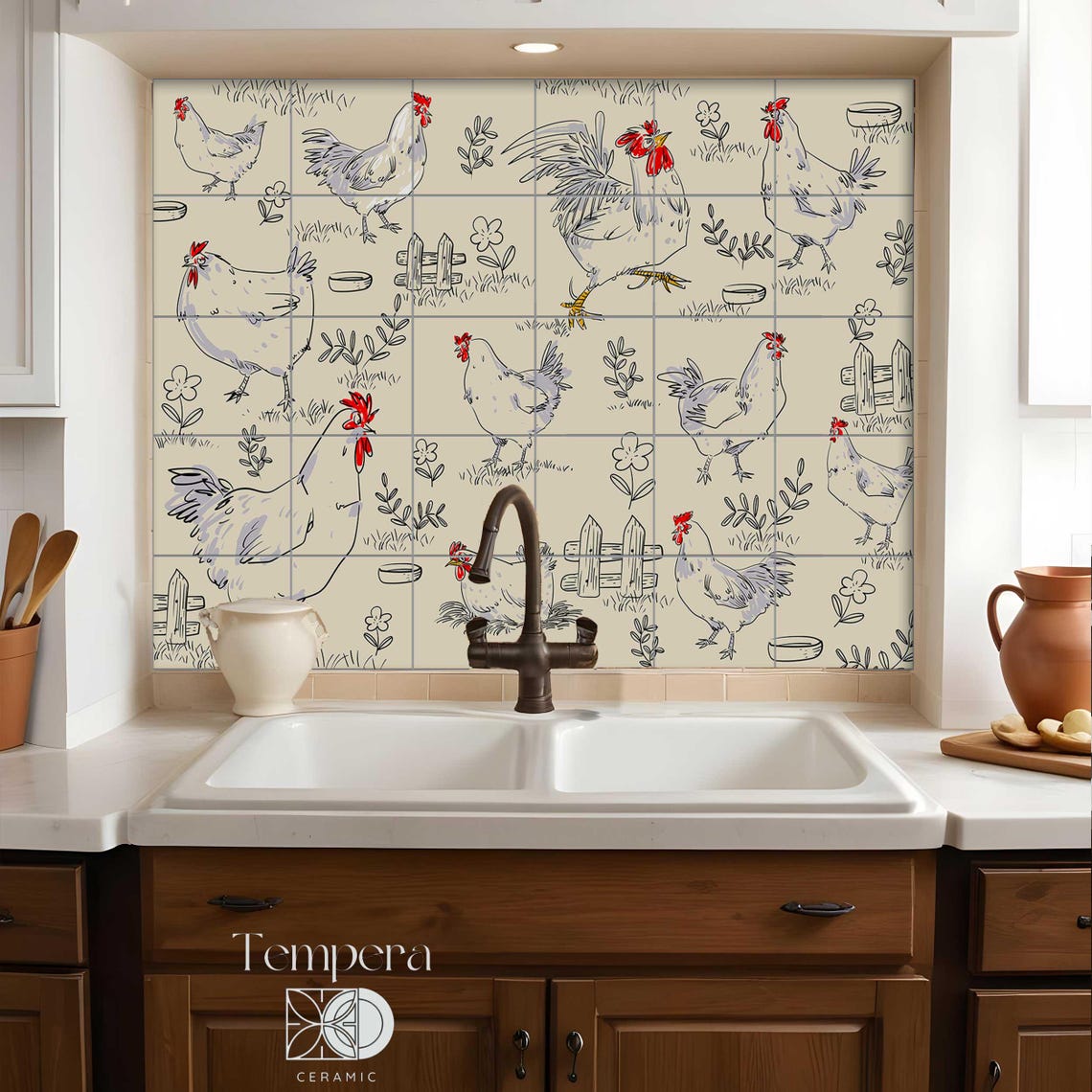Ceramic Backsplash With Chicken Hen and Rooster Countryside Tiles Mural ...