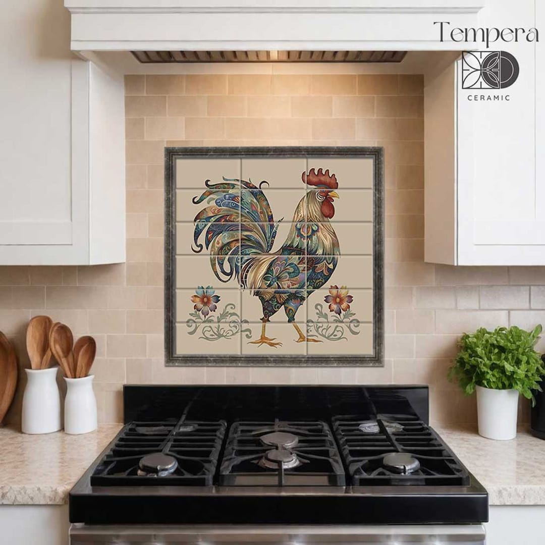 Rooster Tile Mural: Farmhouse Kitchen Backsplash With Border - Etsy