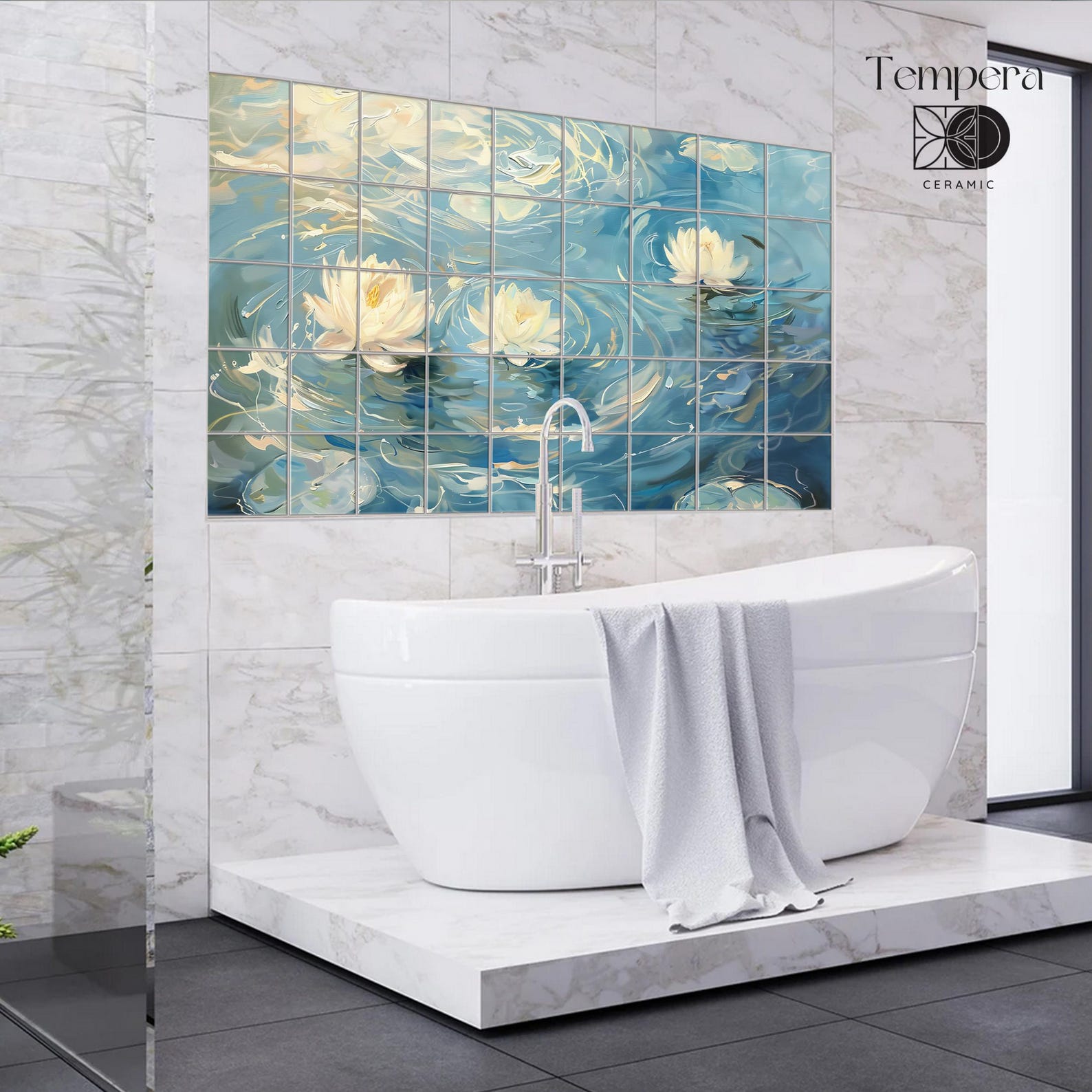 Water Lilies Tile Mural: Tranquil Aquamarine Bathroom Decor - Etsy