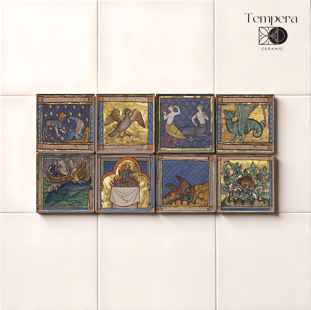 Medieval Beasts Accent Tiles: Bestiaries Decor, Set of 8 - Etsy