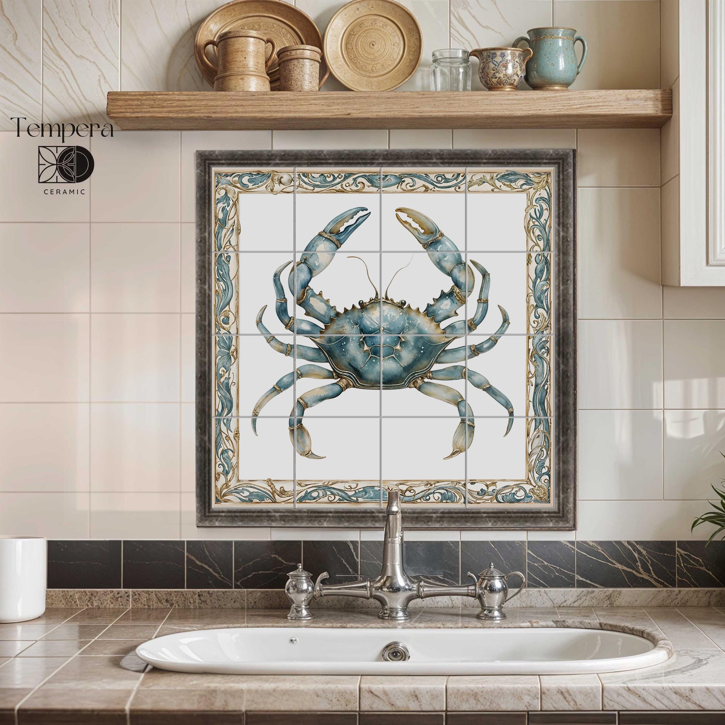 Crab Tile Mural in Marine Style, Crab Backsplash Tiles - Etsy