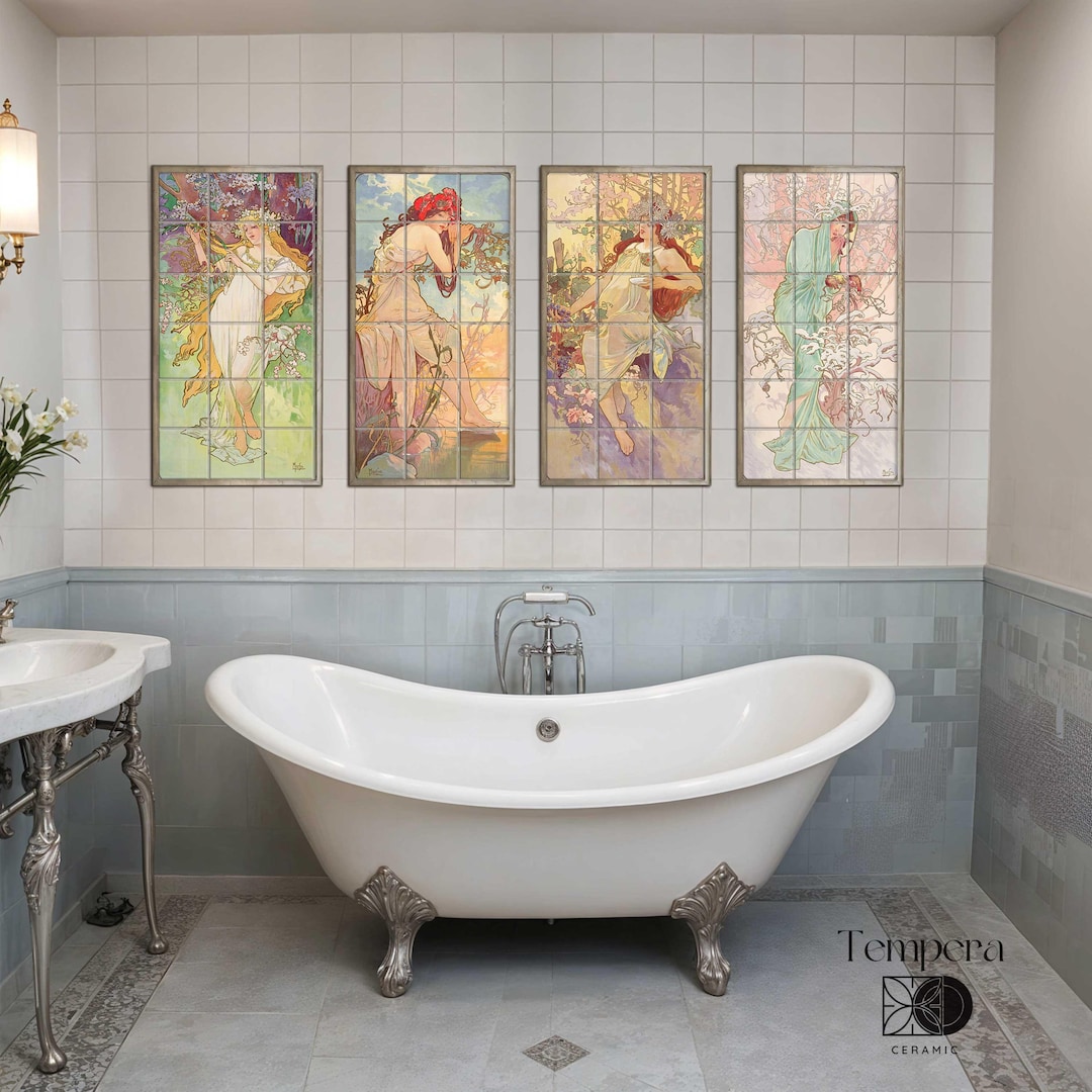 The Four Seasons Tiles Mural Mucha Border Tiles - Etsy
