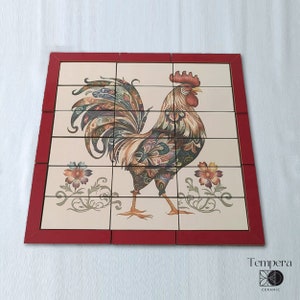 Rooster Tile Mural: Farmhouse Kitchen Backsplash With Border - Etsy