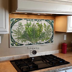Art Nouveau Herbs Backsplash Tiles: Custom Kitchen Decor - Etsy