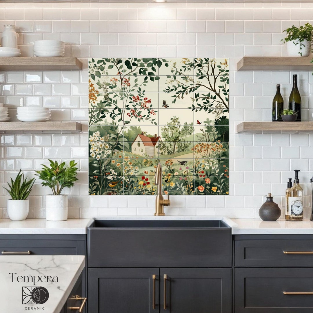 Farmhouse Scene Tiles Decor, Calming Corner Tiles Backsplash - Etsy