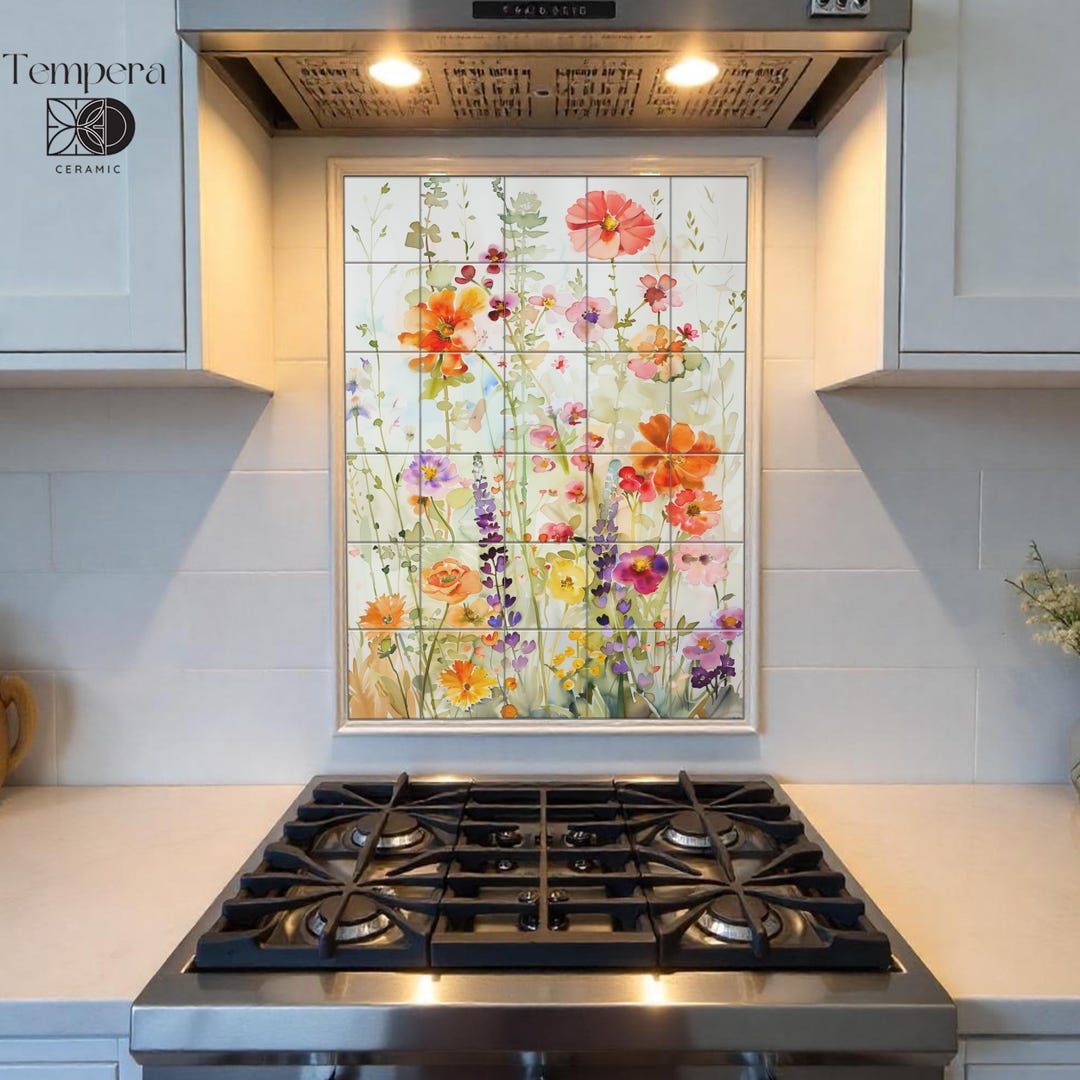 Wildflowers Backsplash Tiles, Field Flowers Ceramic Mural Decor - Etsy