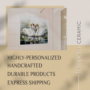 Swan Shower Niche Tile Mural, Unique Look Tile Mural, Swan Bathroom ...