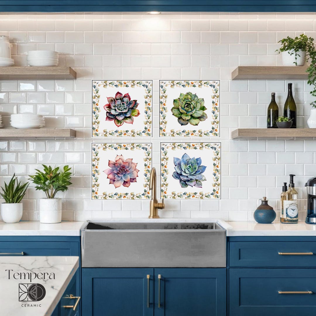Succulent Backsplash Accent Tiles, Cactus Tiles Mural, Botanical ...