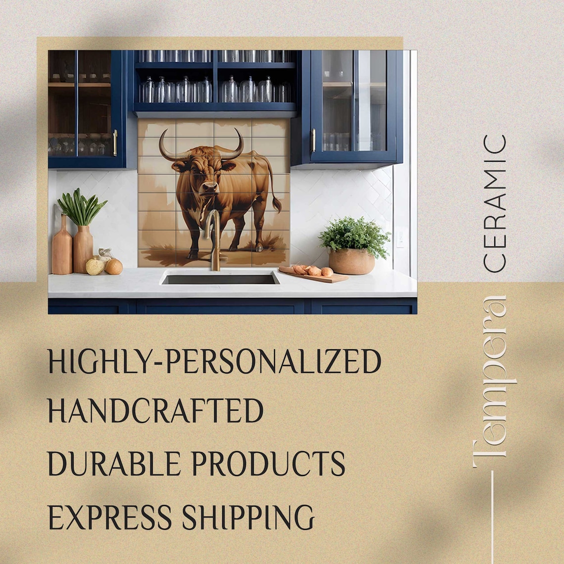 Bull Backsplash Tiles Mural, Ceramic Kitchen Backsplash With a Bull - Etsy