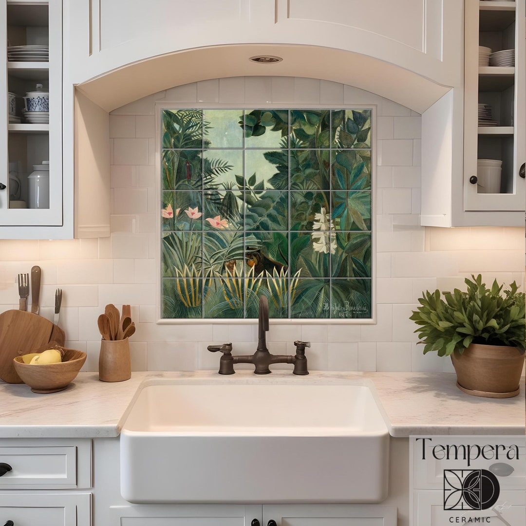 Jungle Backsplash Tiles, the Equatorial Jungle Kitchen Tiles Mural - Etsy