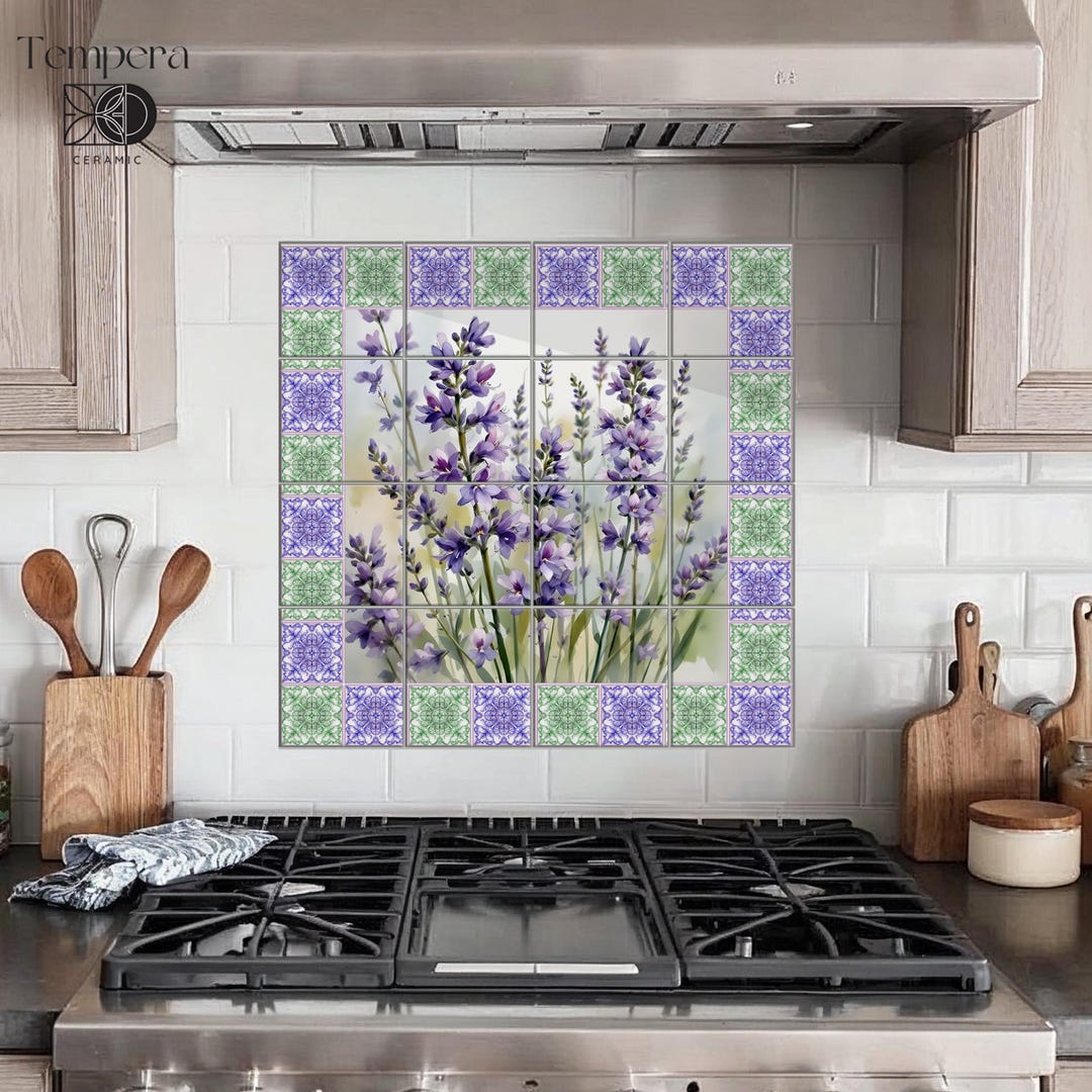 Lavender Backsplash Wall Tiles, Floral Ornaments Kitchen Tiles Mural - Etsy