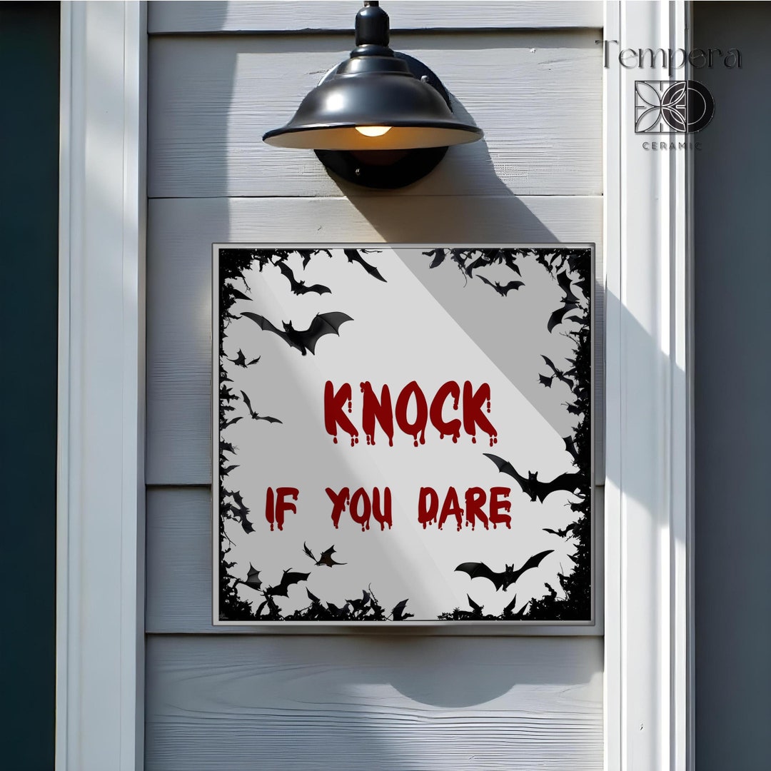 Knock If You Dare Halloween Door Sign, Personalized Ceramic Sign ...
