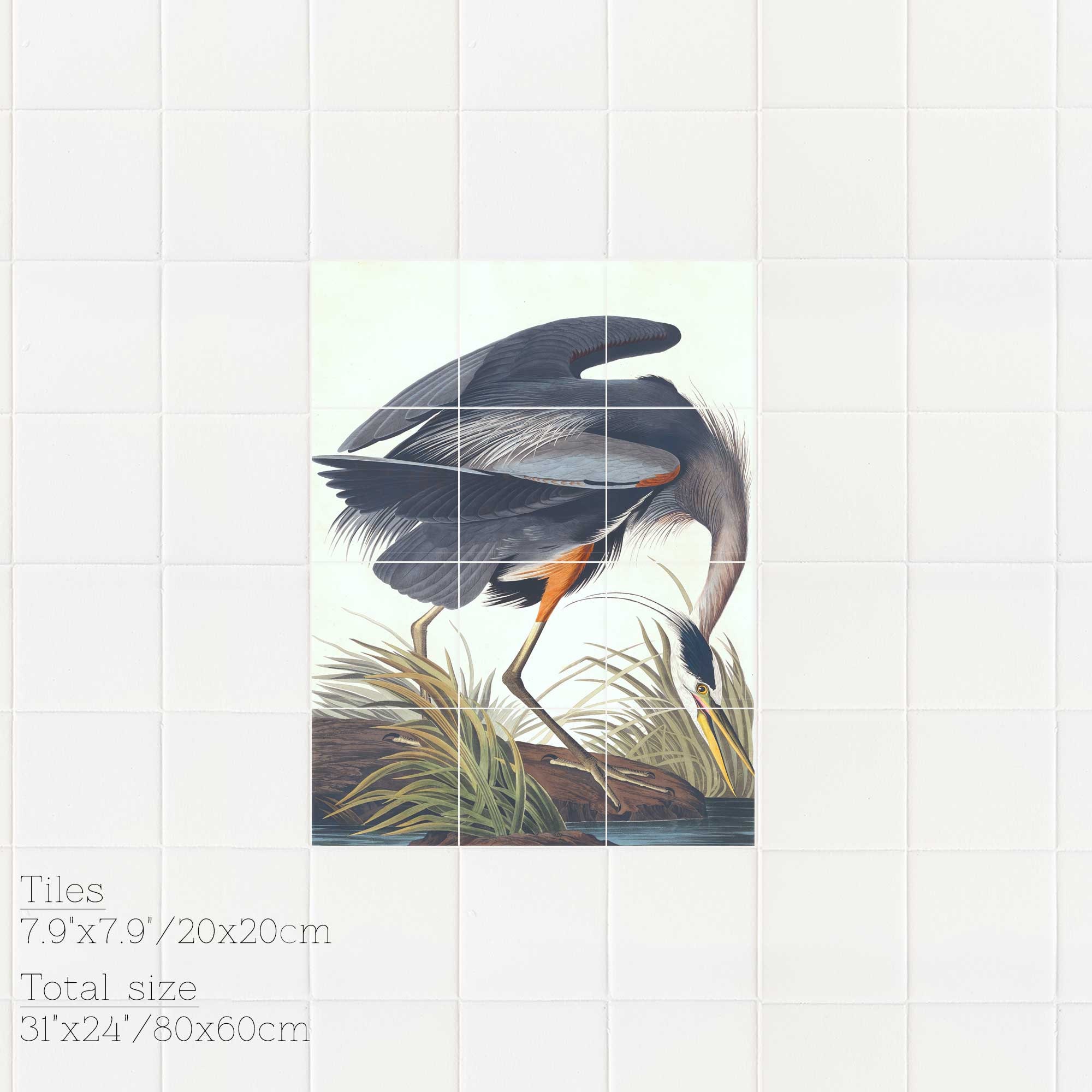 Mural Tile Set of the Blue Heron by Audubon, Tiles Mural With a Bird ...