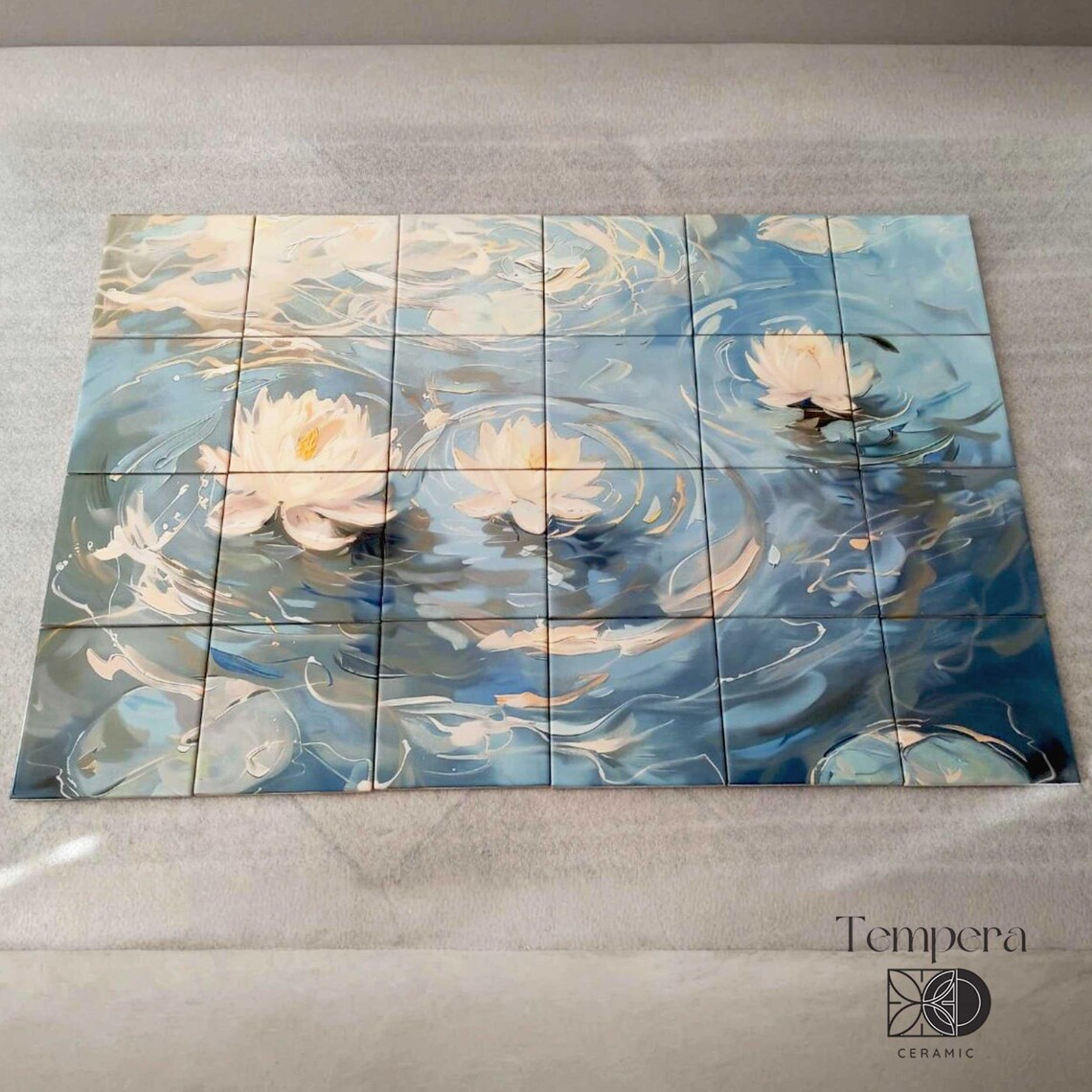 Water Lilies Tile Mural: Tranquil Aquamarine Bathroom Decor - Etsy