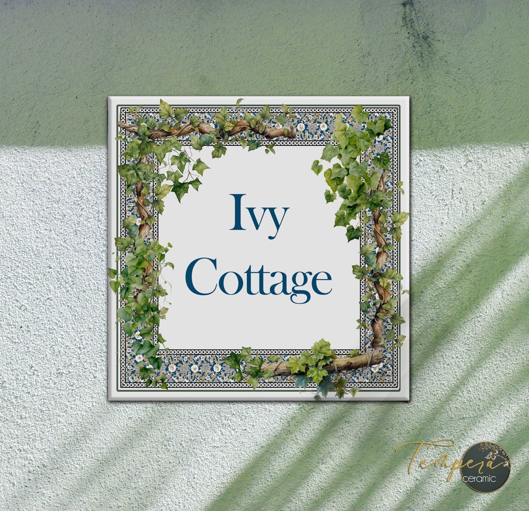 Ivy Cottage Ceramic Plaque, House Sign With Ivy, Ivy House Custom ...
