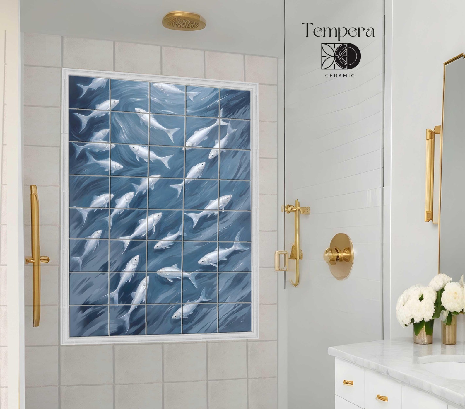 School of Fish Tiles Mural, Fish Bathroom Tile Decor, Fish Tiles for ...