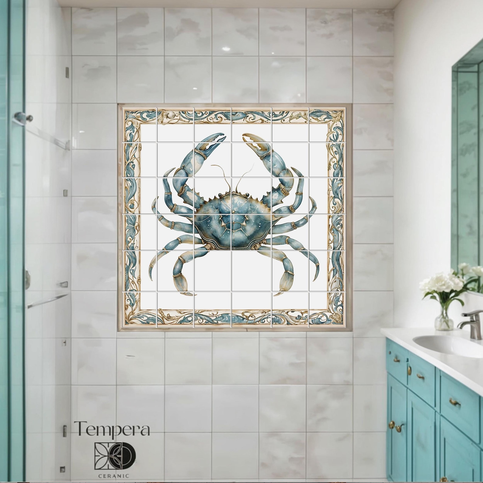 Crab Tile Mural in Marine Style, Crab Backsplash Tiles - Etsy