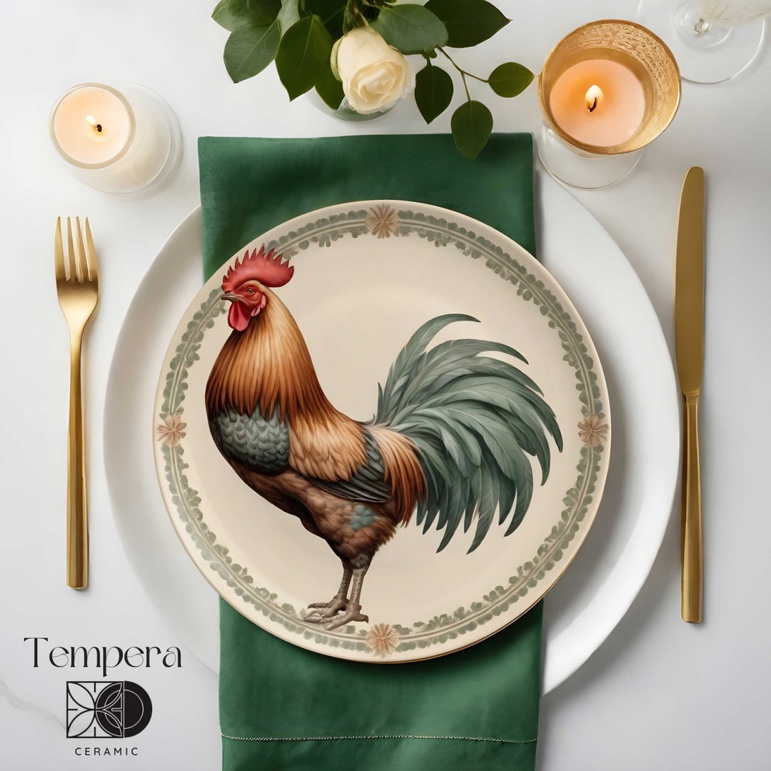 Rooster Design Plate for Farmhouse Style Dining, Ceramic Plate With ...