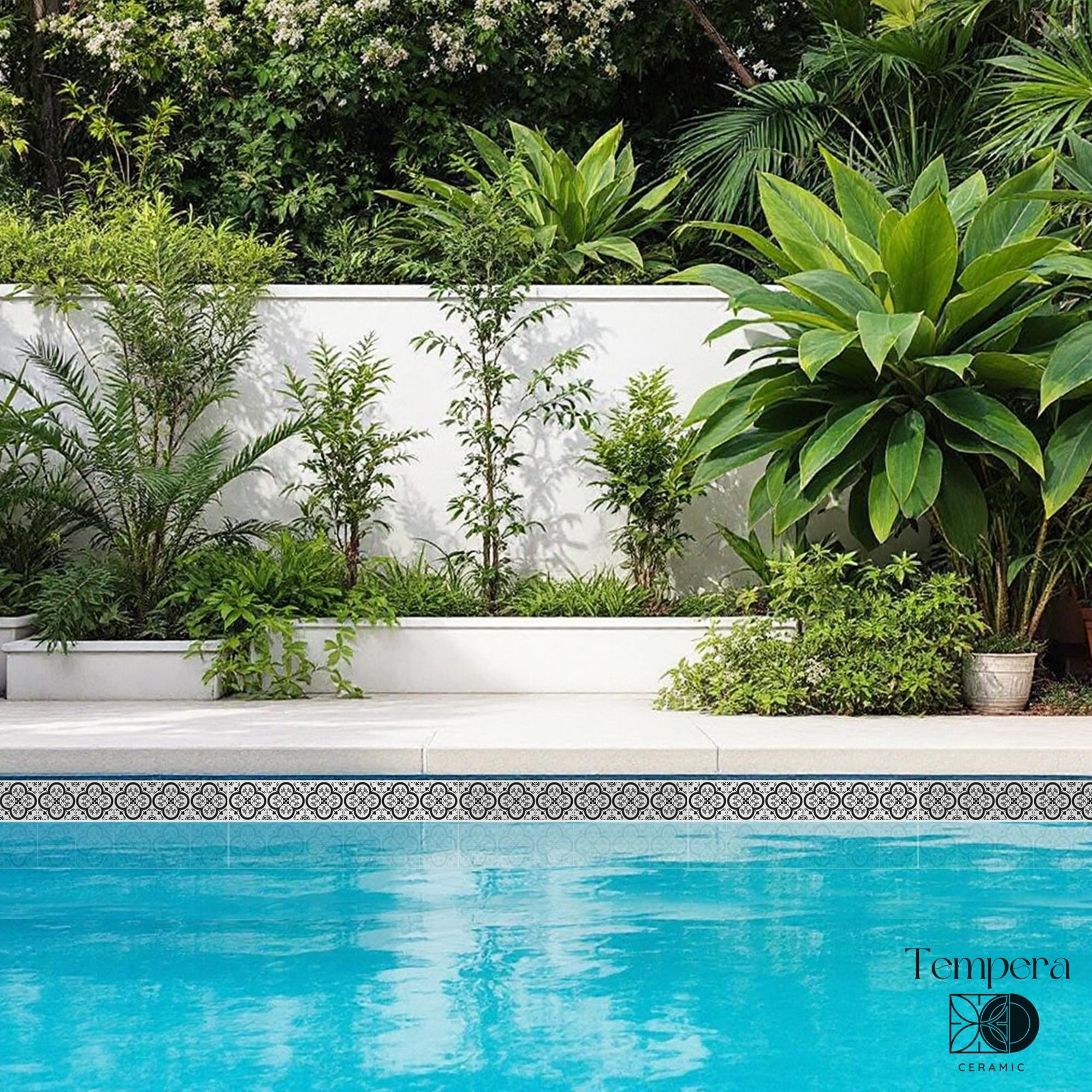 Black & White Clover Pool Tiles: Retro Waterline Accent Tile - Etsy