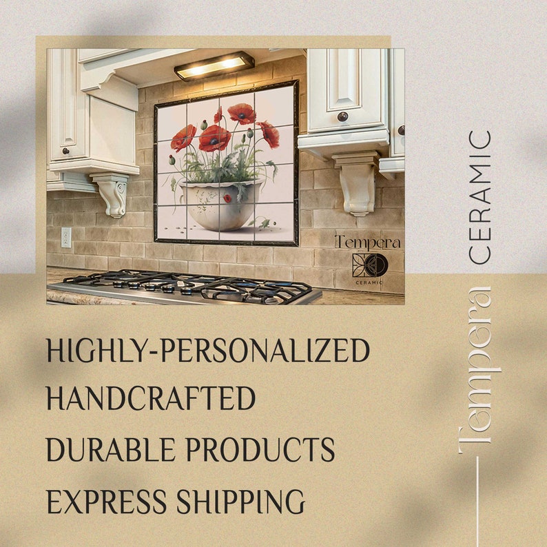 Poppies Backsplash Tile Mural, Poppy Frame Tiles, Flower Mural Tiles ...