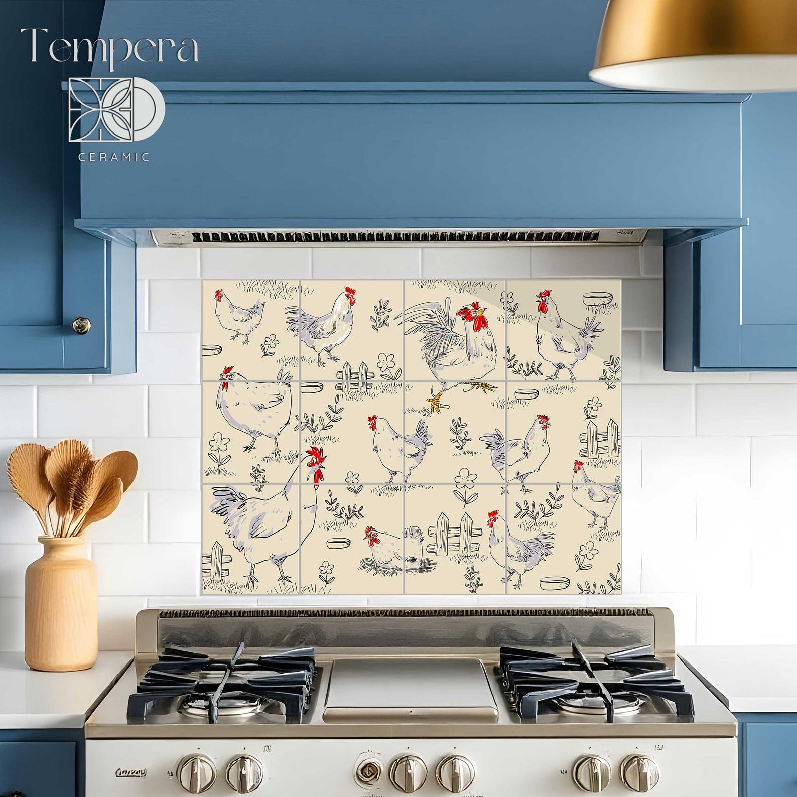 Ceramic Backsplash With Chicken Hen and Rooster Countryside Tiles Mural ...