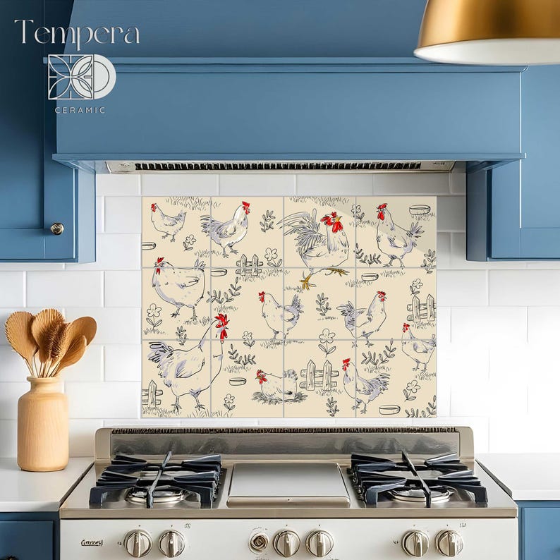Ceramic Backsplash With Chicken Hen and Rooster Countryside Tiles Mural ...