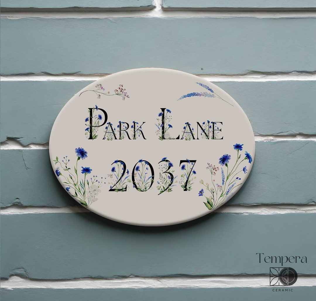 Ceramic Oval Tile Address Plaque Street Address Sign Simple Floral ...