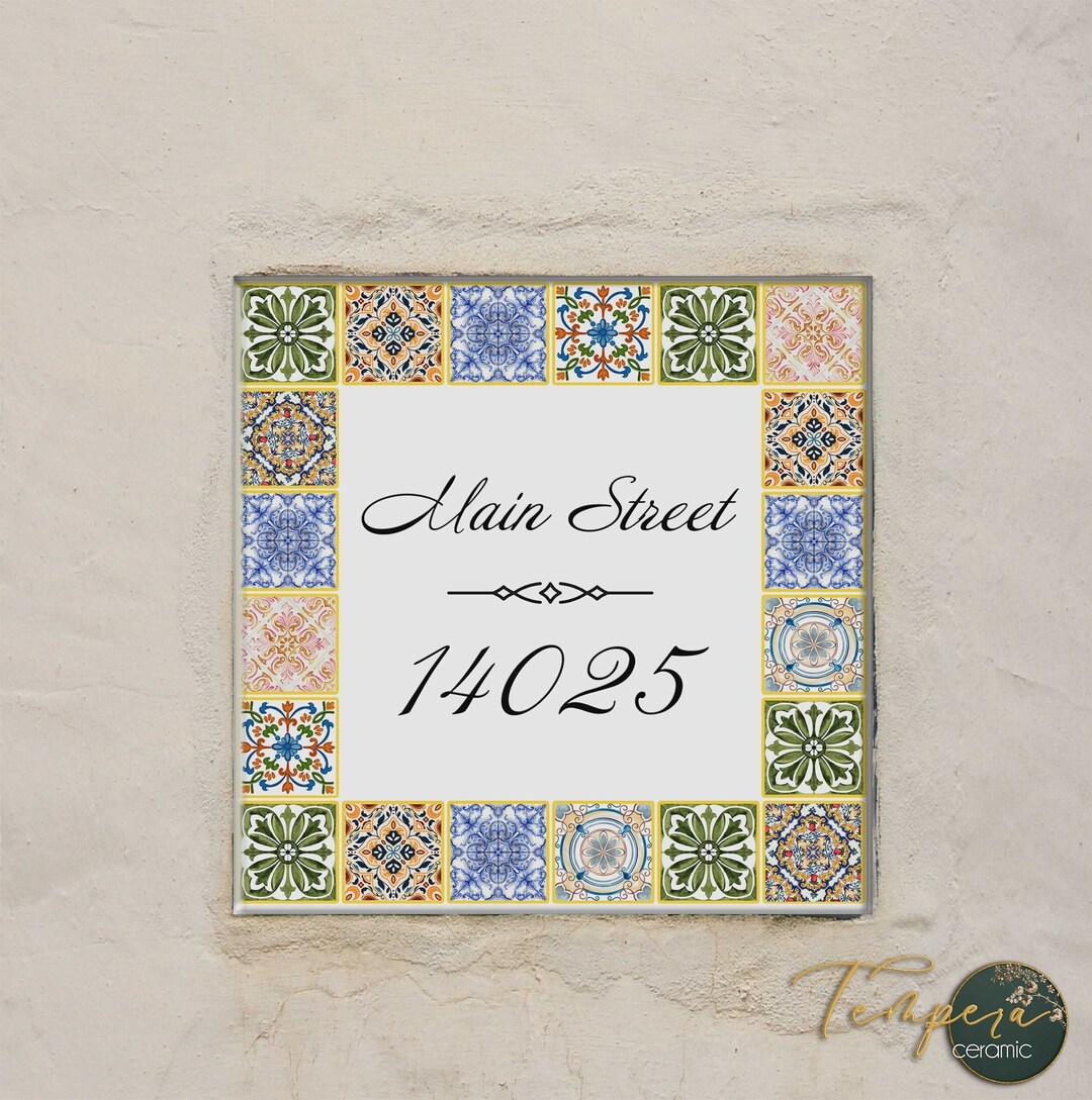 Iberian Style House Address Plaque, Tiled Style Plaque, Custom Ceramic ...