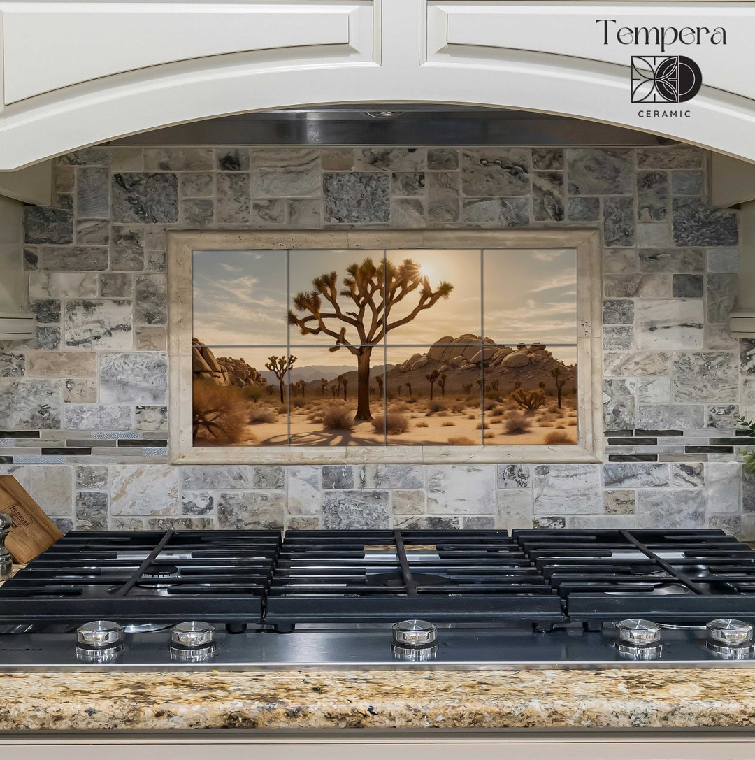 Backsplash Joshua Tree Tiles Mural, Marble Picture Frame, Desert Scene ...