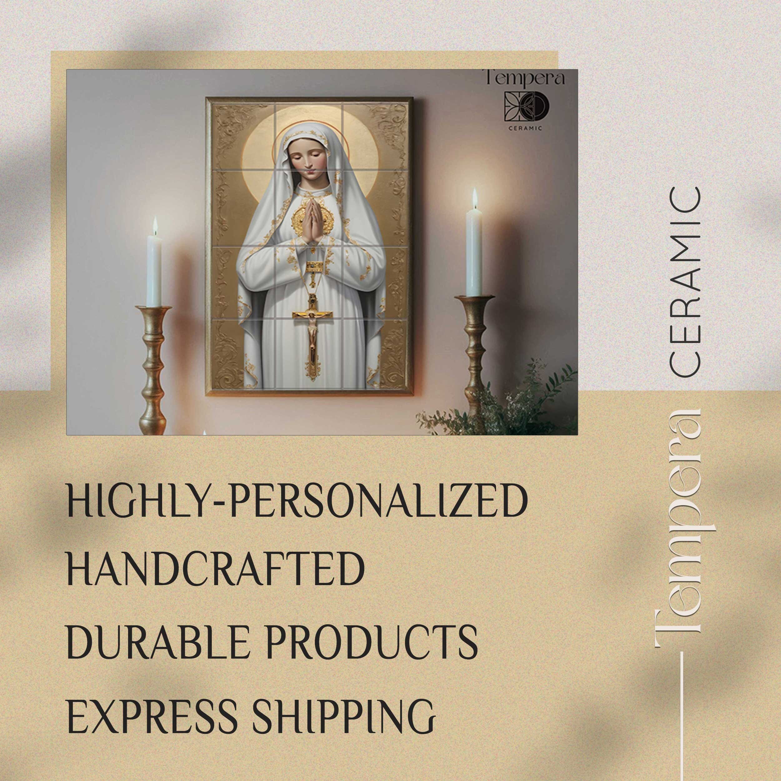 Our Lady of Fatima Tile Mural: Religious Icon, Marble Frame - Etsy