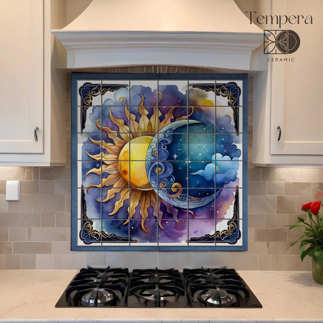 Sun and Moon Tiles Mural, Celestial Kitchen Backsplash Tiles With ...