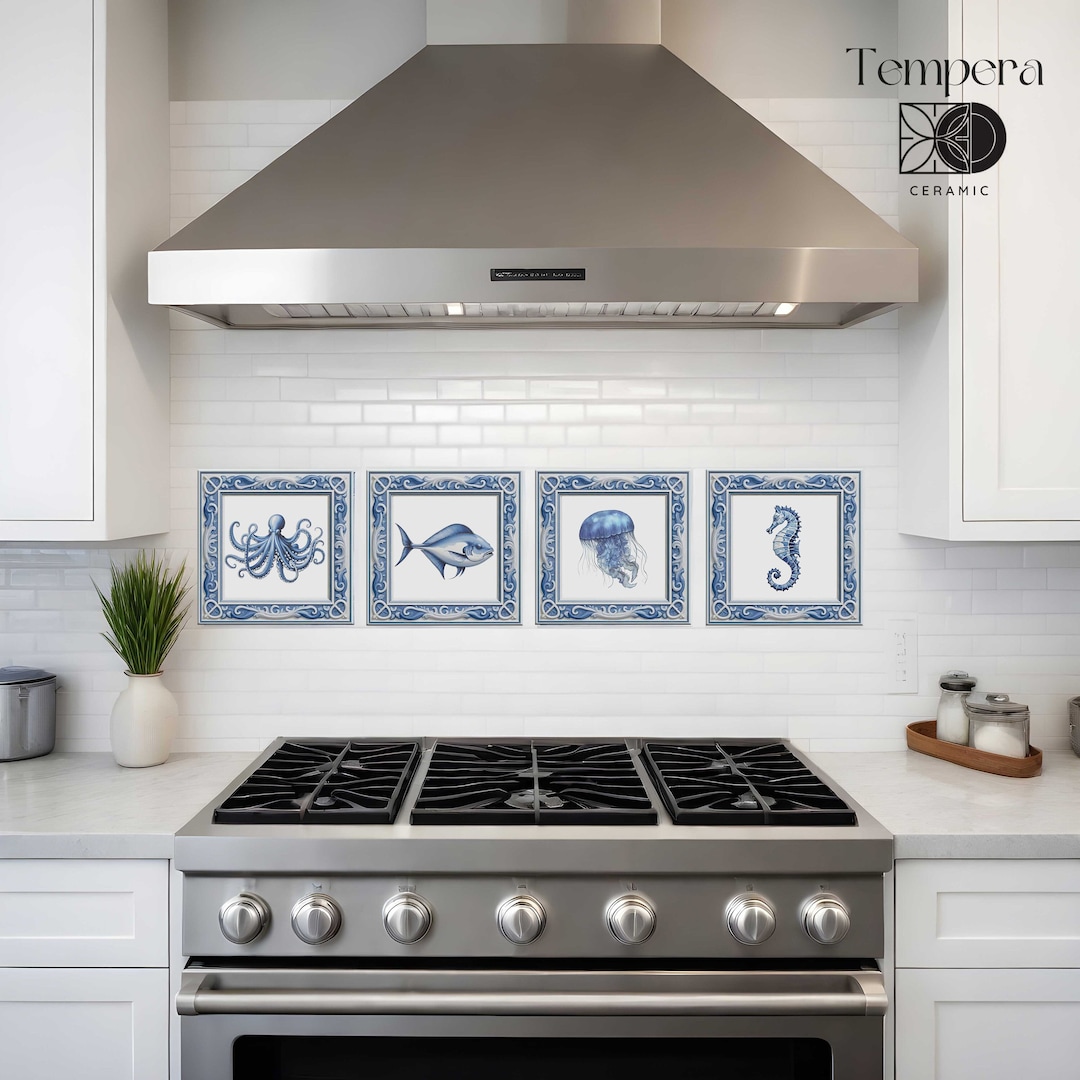 Seaworld Animal Accent Tiles: Nautical Backsplash Tiles, Set of Four - Etsy
